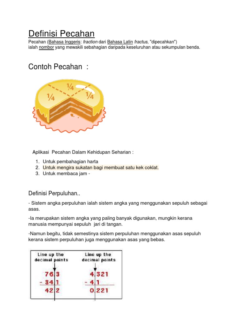 Definisi Pecahan, Perpuluhan Dan Peratus