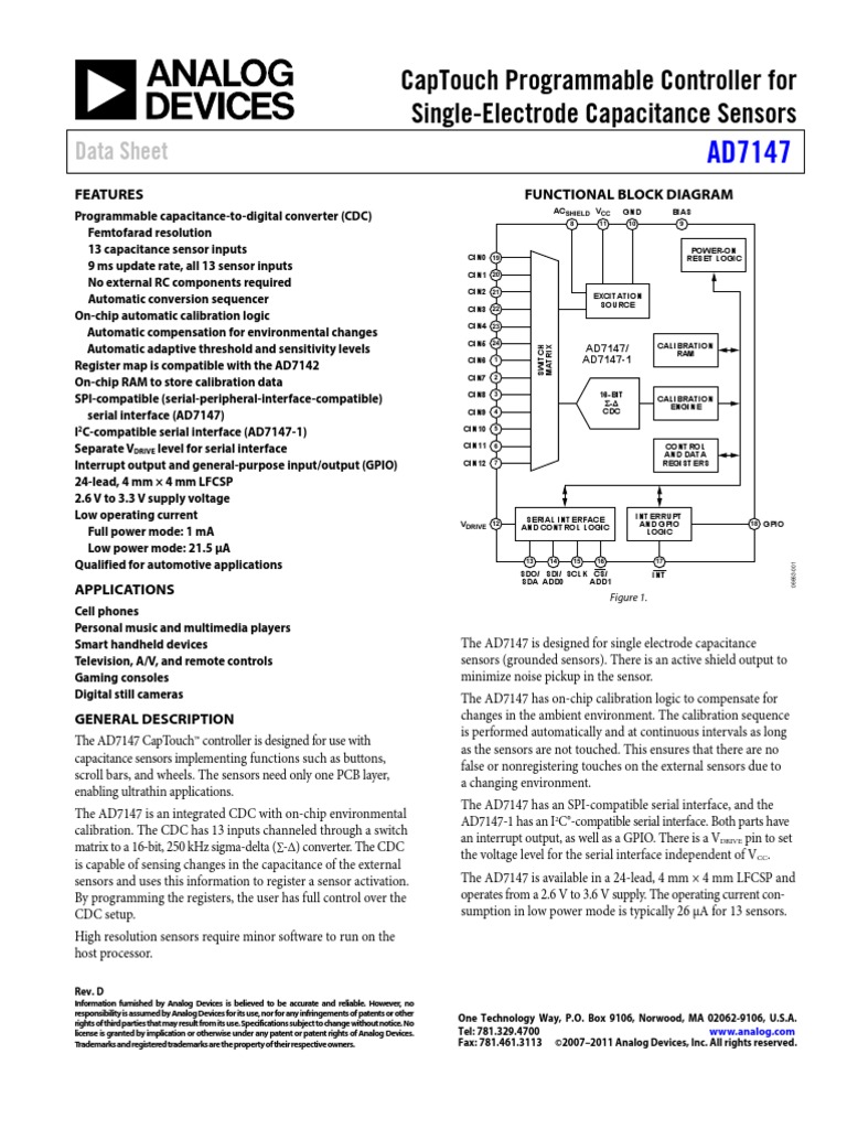 AD7147 Datasheet | PDF | Sampling (Signal Processing) | Computer ...