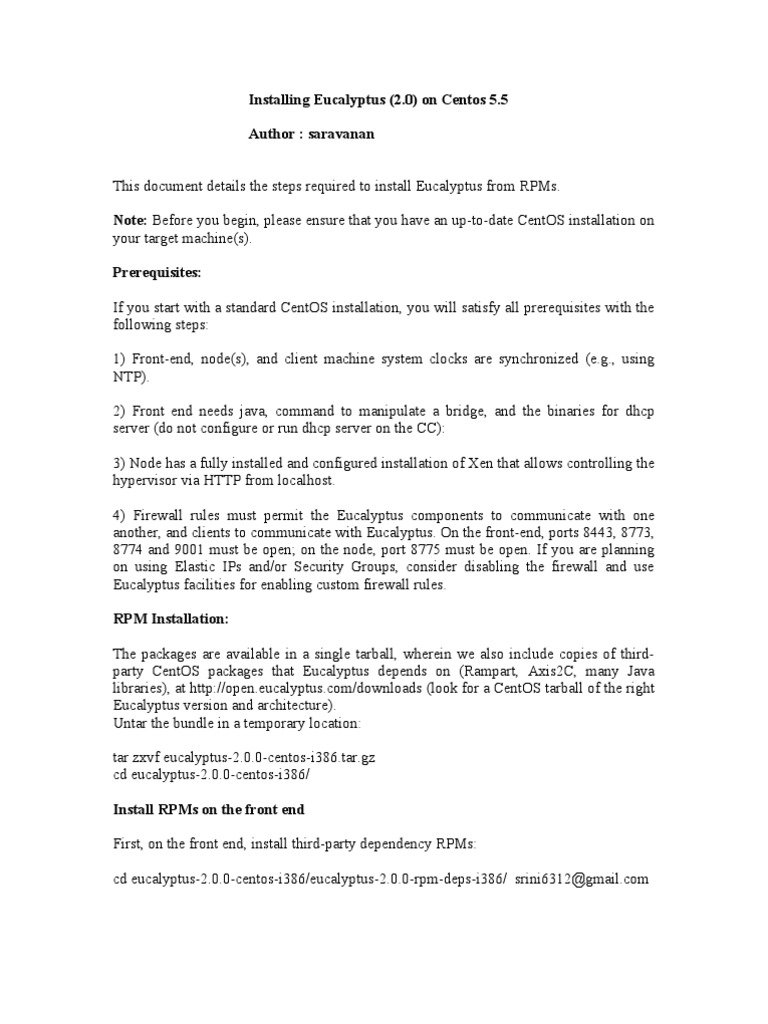 Installing Eucalyptus (2.0) On Centos 5.5 Author: Saravanan | PDF | Public Key Certificate ...