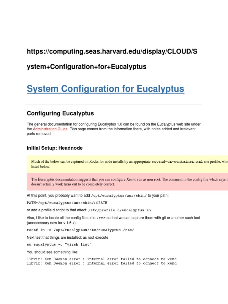 Ystem Configuration For Eucalyptus | PDF | Utility Software | Operating System Technology