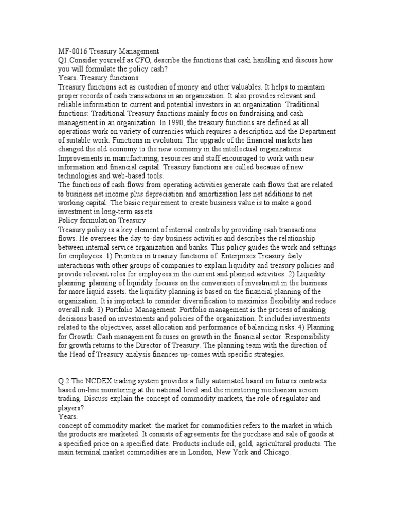 Treasury Management Functions Overview | PDF | Asset Liability ...