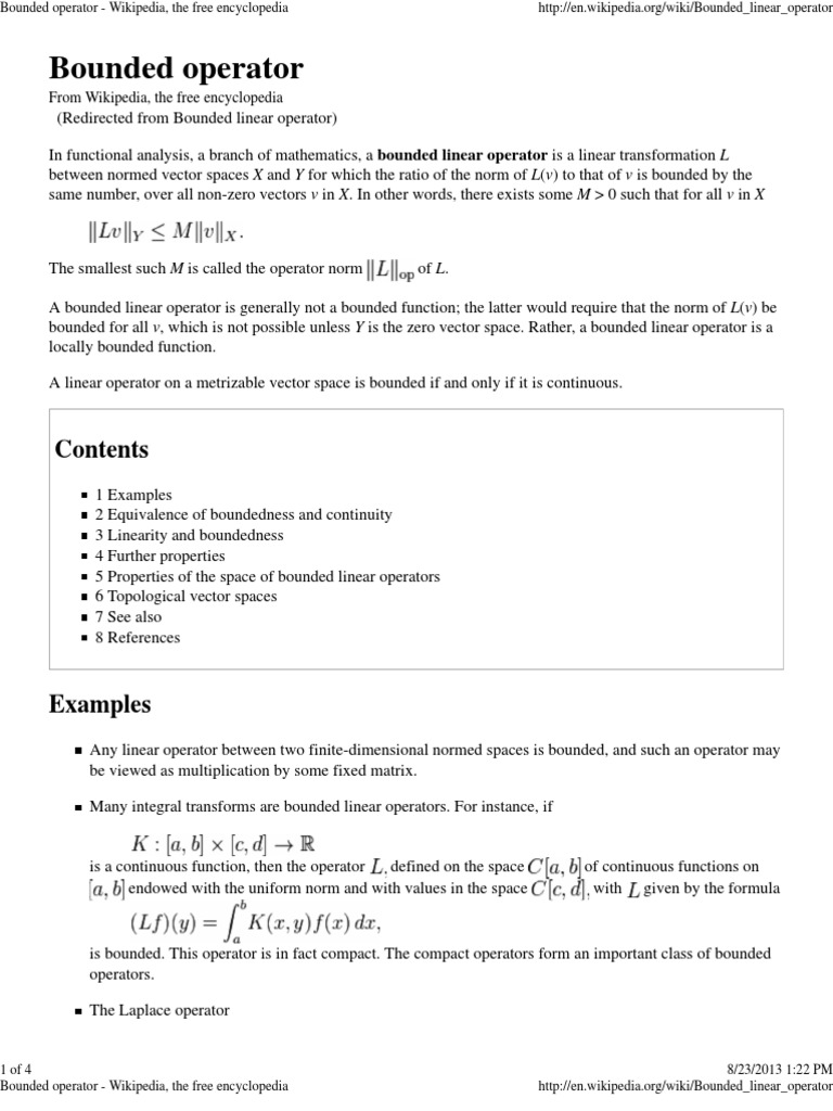 Bounded Operator: From Wikipedia, The Free Encyclopedia | PDF | Operator (Mathematics) | Banach ...