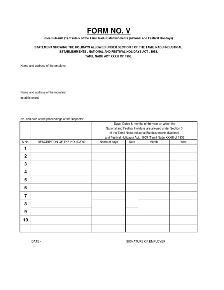 Form V.xls National and Festival Holidays | PDF