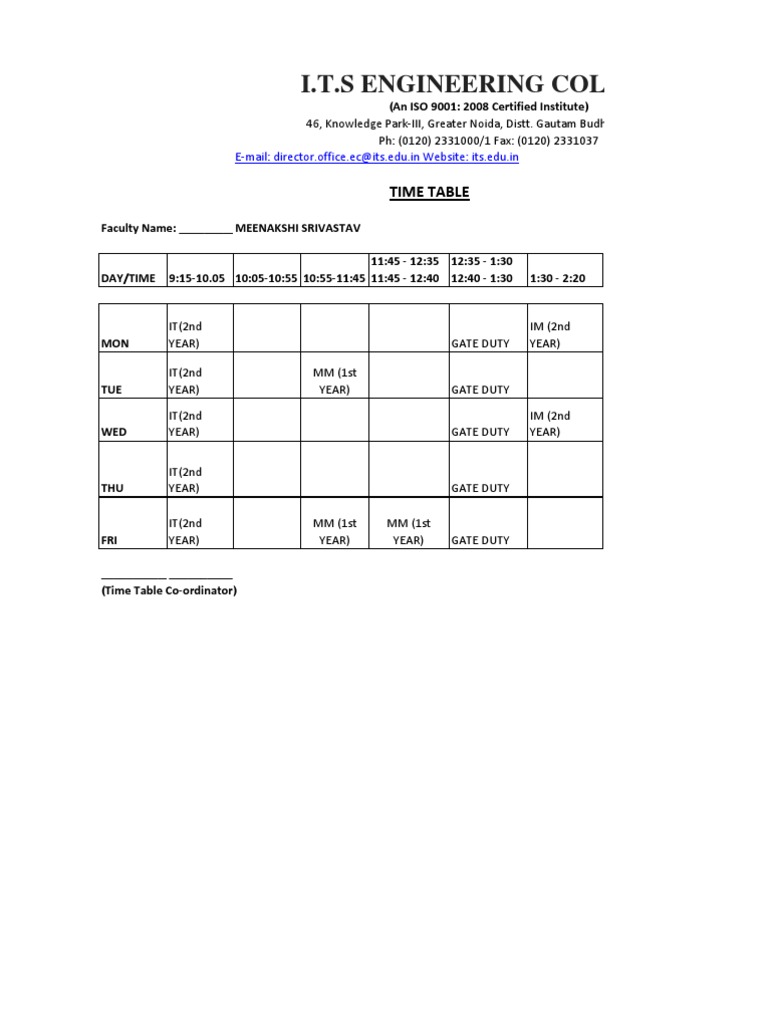I.T.S Engineering College: Time Table | PDF | Art | Technology ...