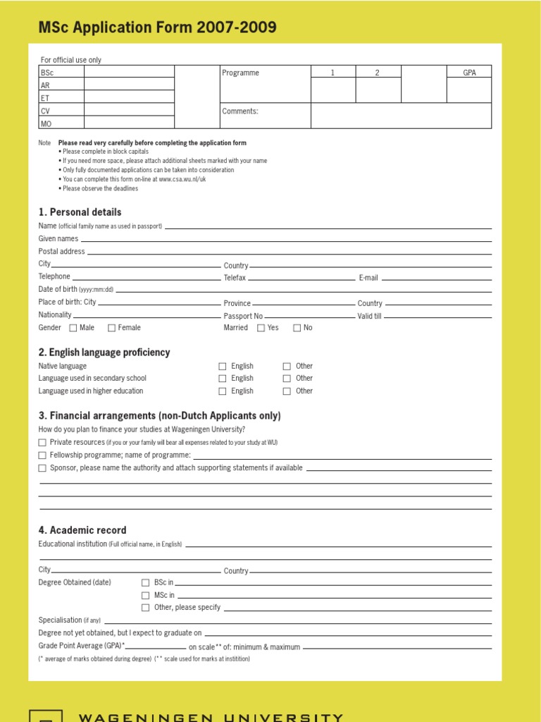 MSC Application Form 2007-2009: 1. Personal Details | PDF | Thesis ...