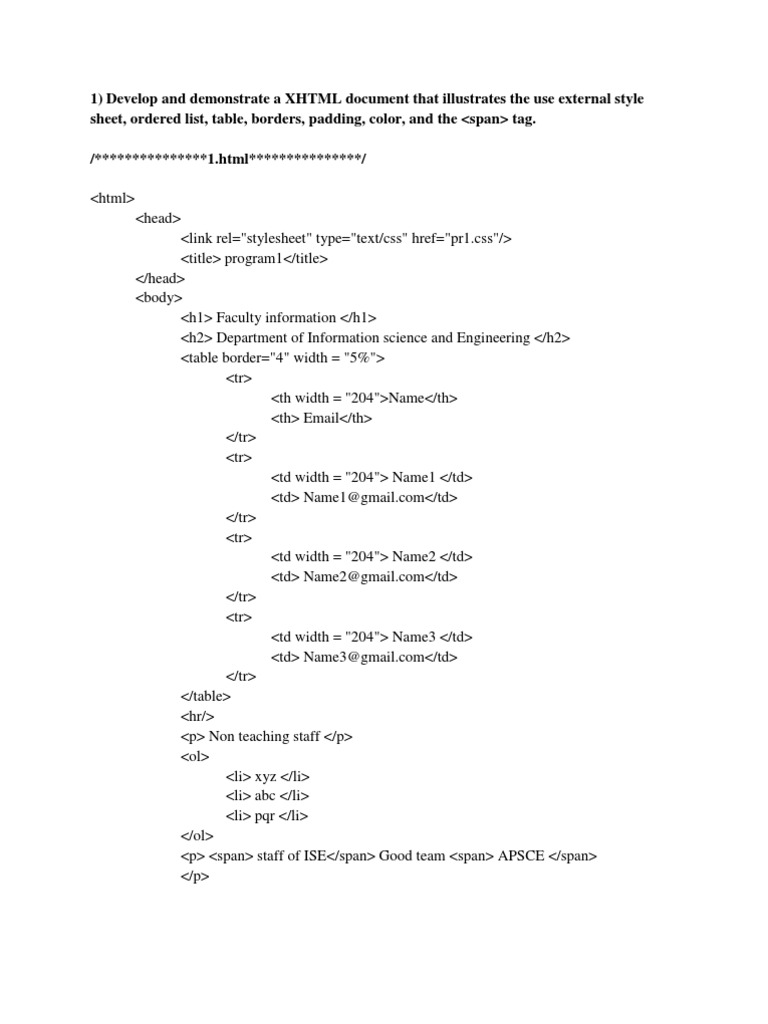 1 Develop And Demonstrate A Xhtml Document That Illustrates The Use External Style Sheet