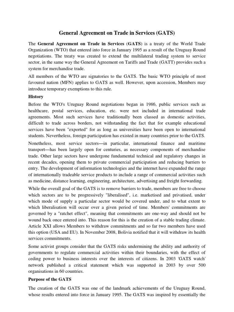 General Agreement On Trade in Services (GATS) : History | PDF | General ...