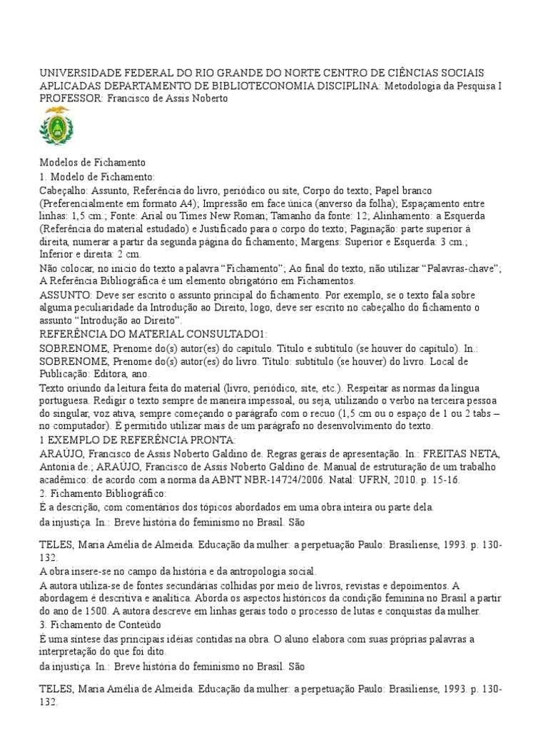 Exemplos de Fichamento | PDF | Citação | Liberdade