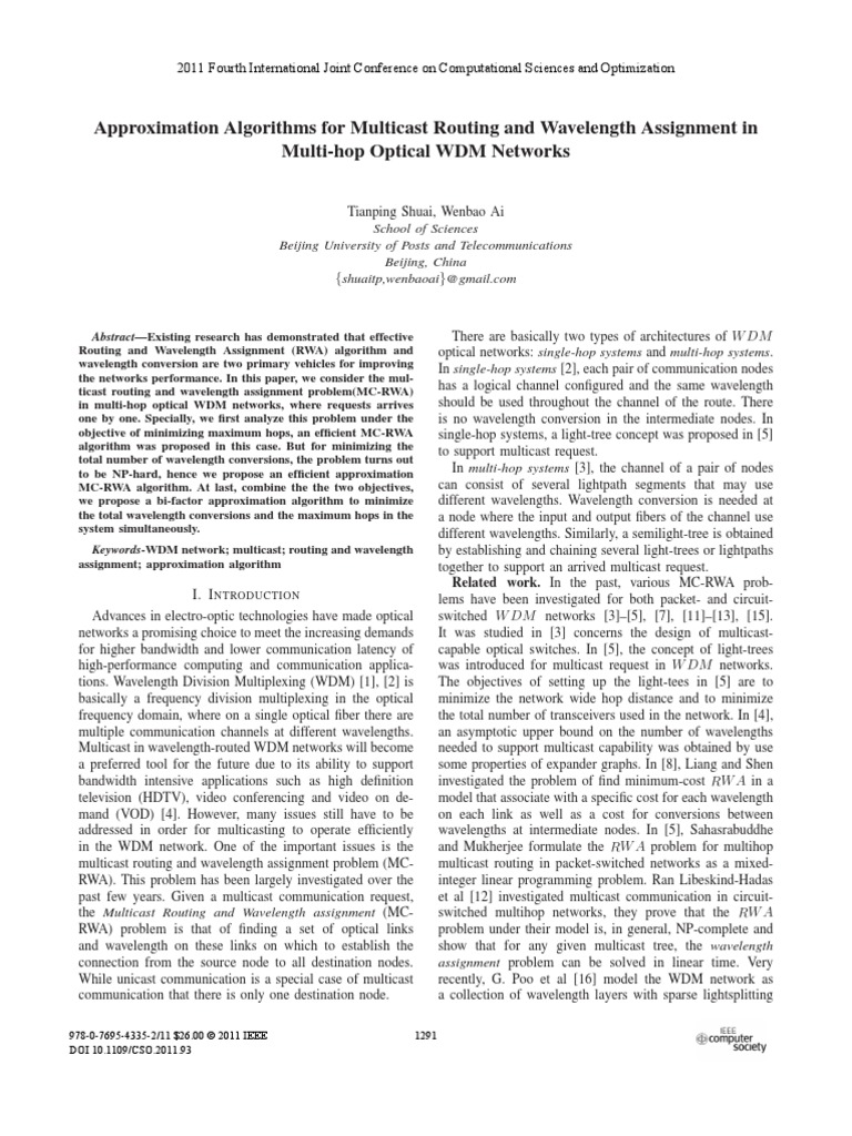 Approximation Algorithms For Multicast Routing Andwavelength Assignment In Pdf Pdf Multicast