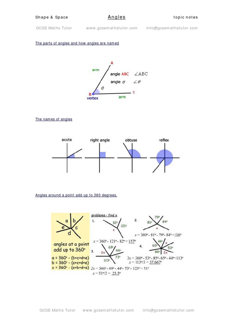 Angles, Shape & Space Revision Notes From GCSE Maths Tutor | PDF