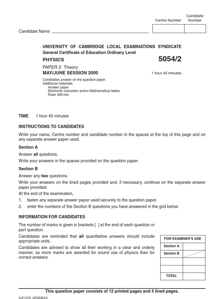 Paper 2 May 2000 Physics | PDF