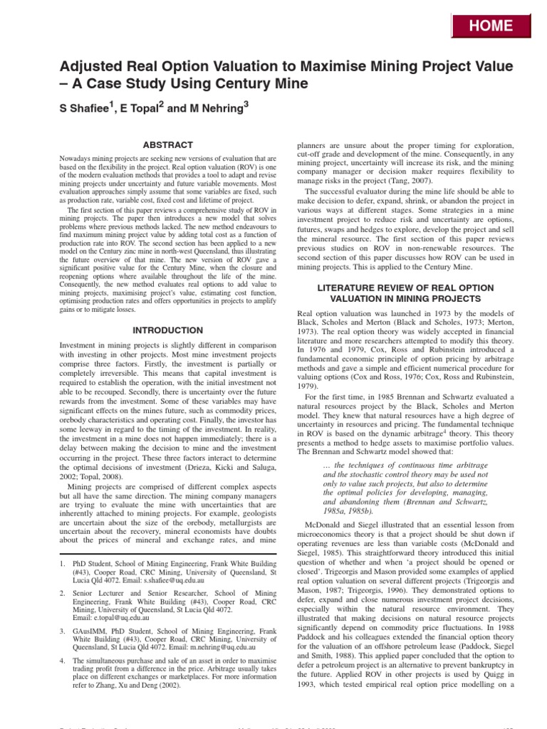 Adjusted Real Option Valuation To Maximise Mining Project Value - A Case Study Using Century ...