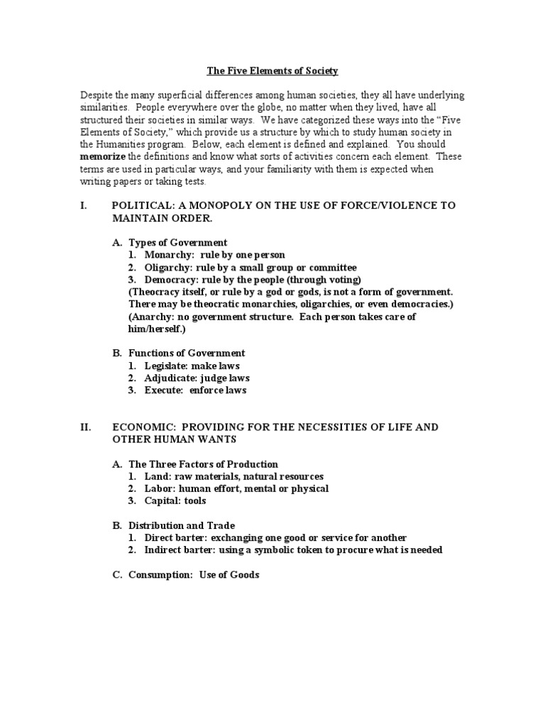 The Five Elements of Society | PDF | Spirituality | Factors Of Production