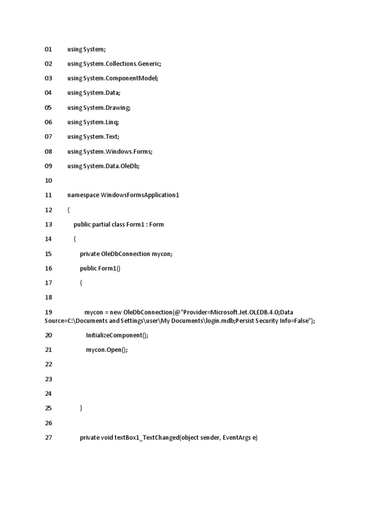 Ms Access Connect C# PDF | PDF | C Sharp (Programming Language) | Databases