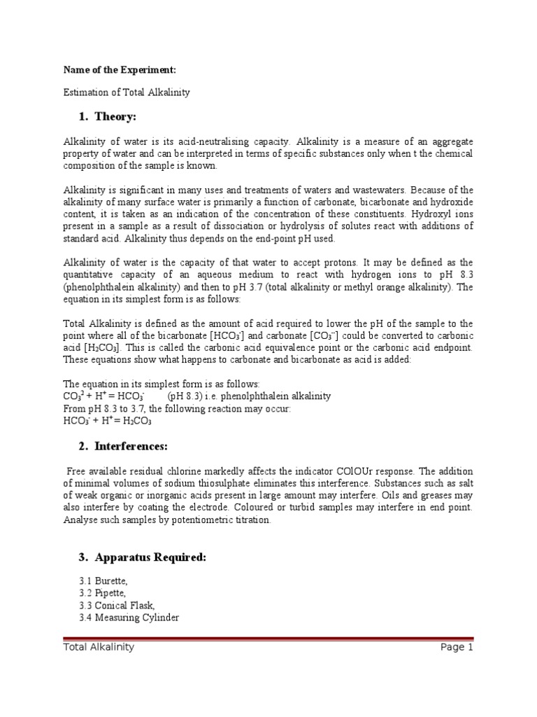 Lab Manual-Total Alkalinity | PDF | Alkalinity | Ph