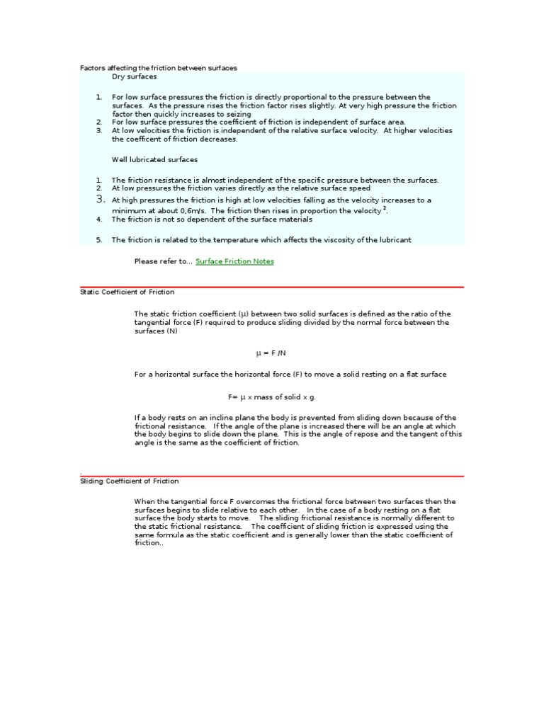 Factors Affecting The Friction Between Surfaces Pdf Friction Screw
