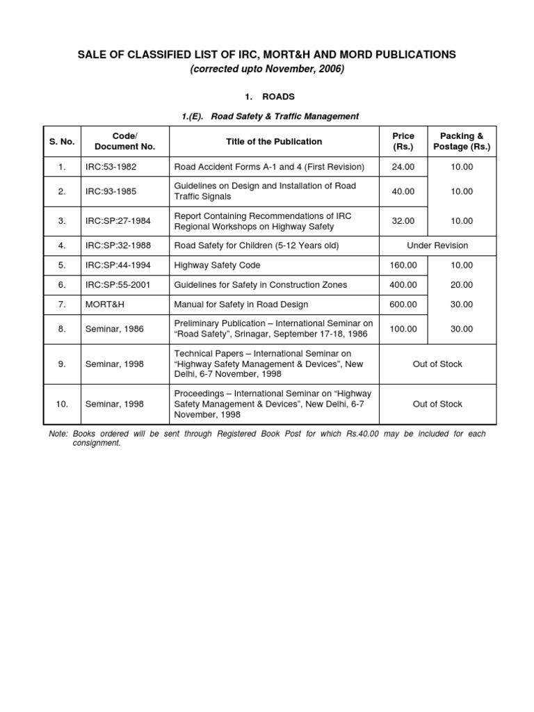 IRC Road Safety Publications List | PDF | Transportation Engineering ...