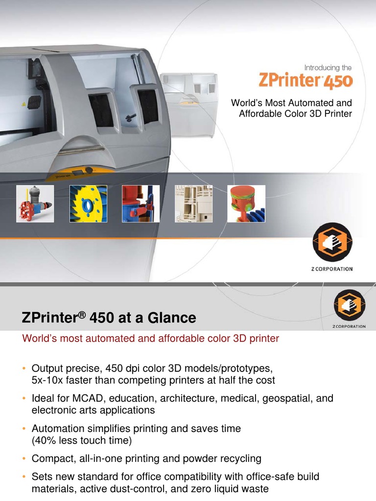 ZPrinter 450 Color 3D Printer | PDF | Printer (Computing) | 3 D Printing