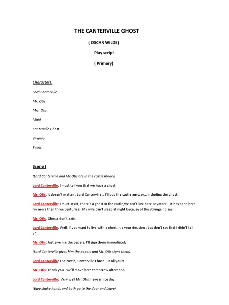 The Canterville Ghost Play - (Primary) | PDF