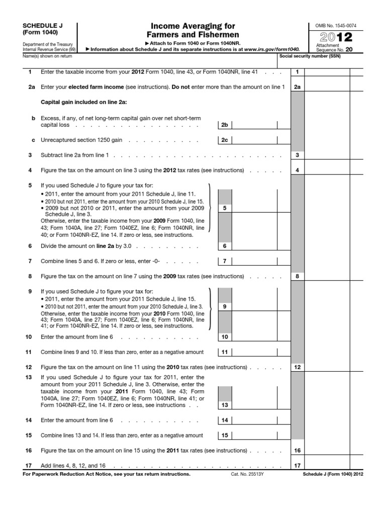 Income Averaging For Farmers and Fishermen: Schedule J (Form 1040) 20 ...