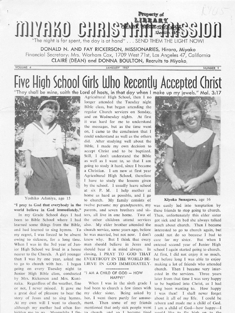 Rickerson Donald Fay 1957 Japan PDF | PDF | Baptism | The Gospel