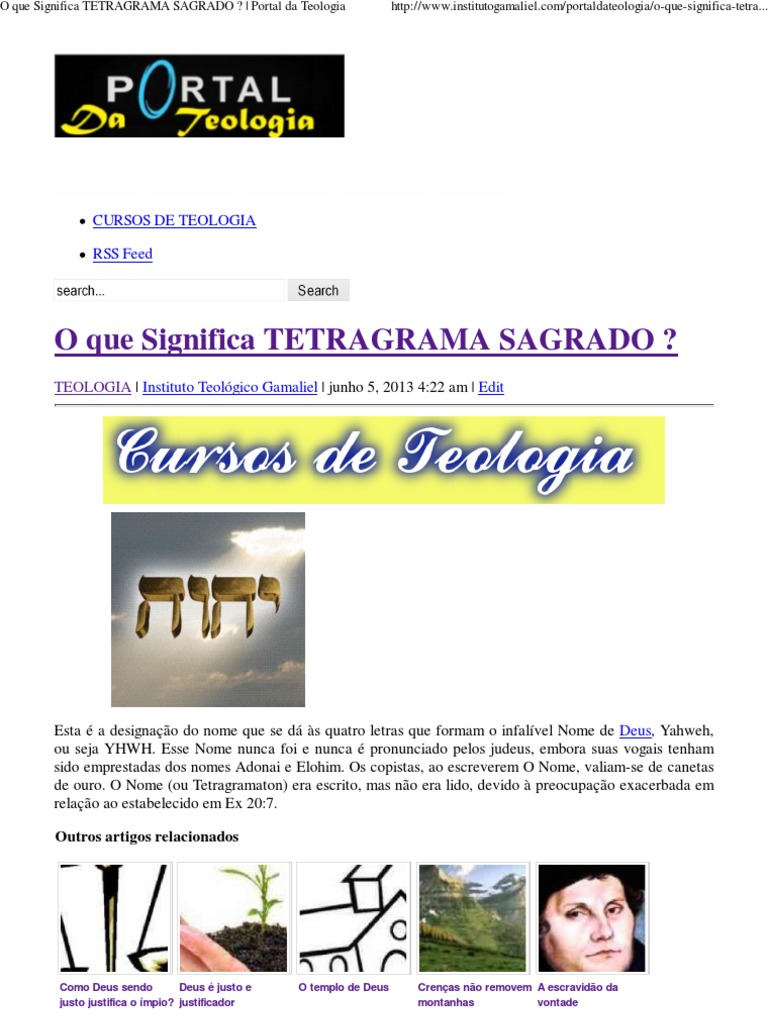 O Que Significa TETRAGRAMA SAGRADO - Portal Da Teologia PDF | PDF ...