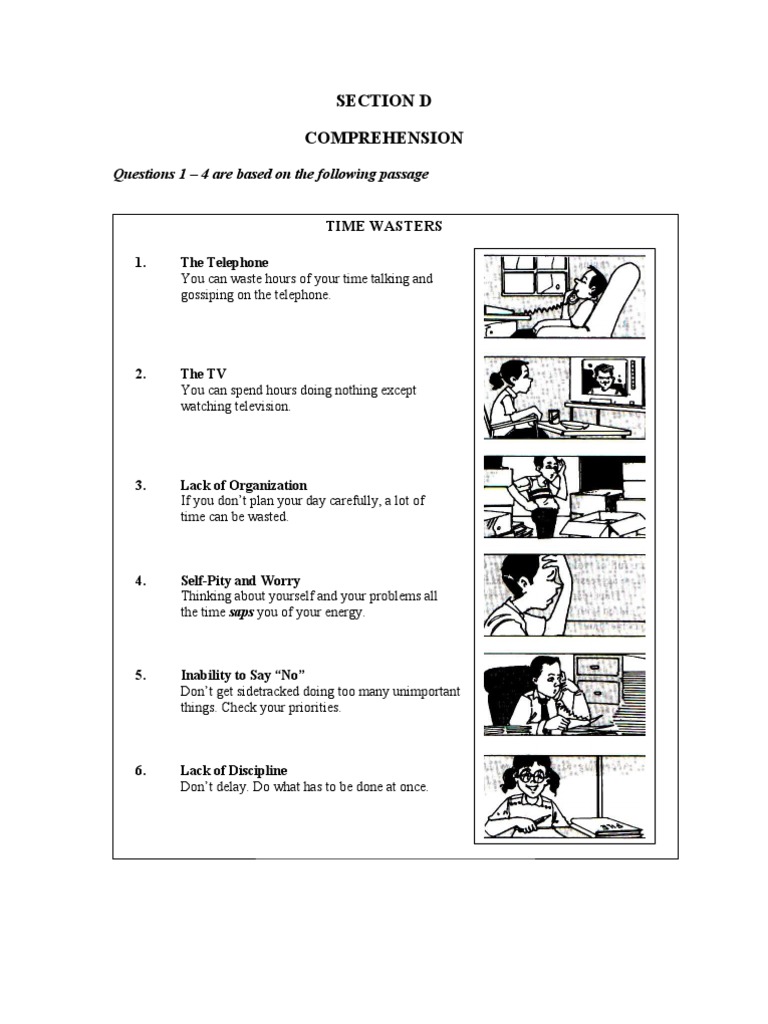 Section D Comprehension: Questions 1 - 4 Are Based On The Following ...