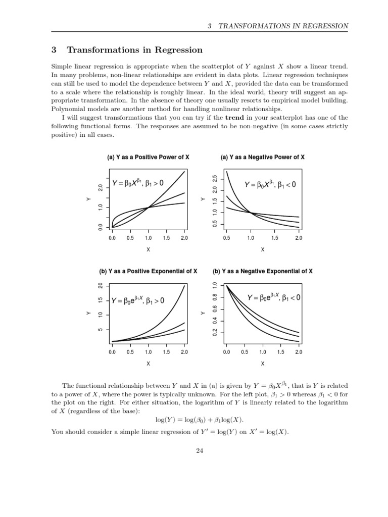 3 Transformations in Regression: Y X Y X | PDF | Errors And Residuals | Regression Analysis