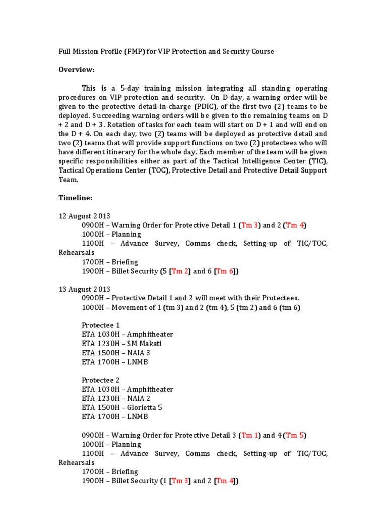 VIP Protection Training Mission Plan | PDF | Military | Military Science