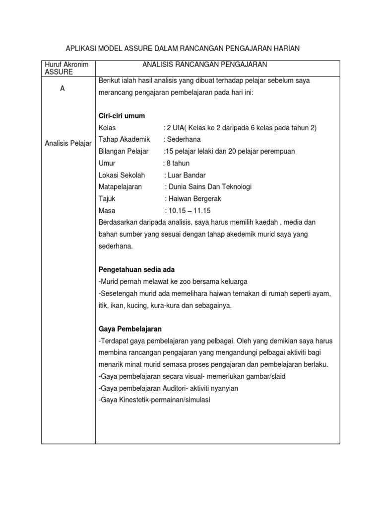 Aplikasi Model Assure Dalam Rancangan Pengajaran Harian | PDF