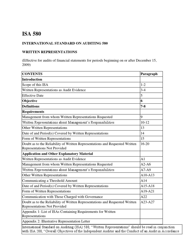 Isa 580 | PDF | Auditor's Report | Audit