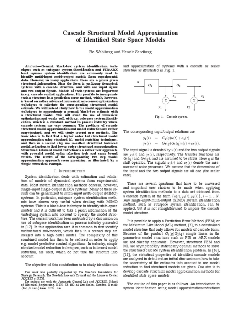 Cascade Structural Model Approximation of Identified State Space Models | PDF | Control Theory ...