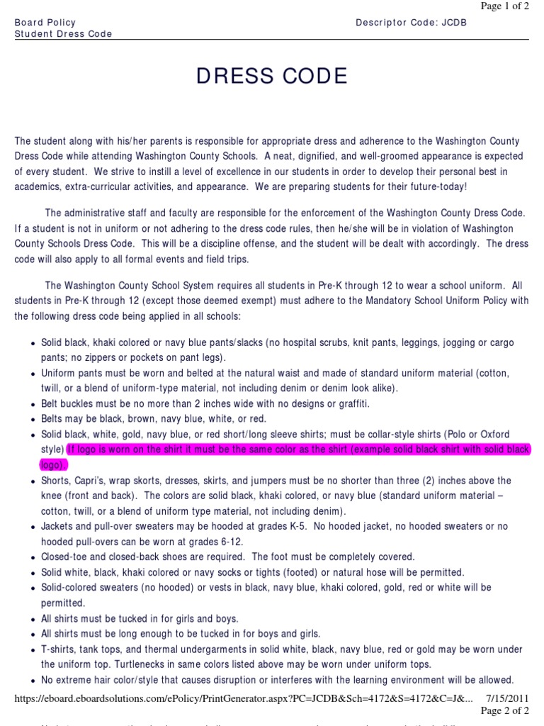 Dress Code: Board Policy Descriptor Code: JCDB Student Dress Code | PDF | Sweater | Trousers