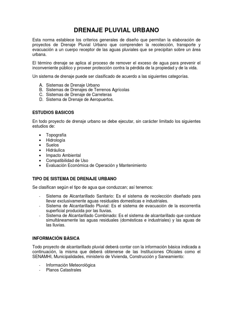 Drenaje Pluvial Urbano | PDF | Alcantarillado | Precipitación
