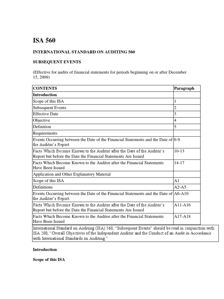 Isa 560 | PDF | Auditor's Report | Financial Audit