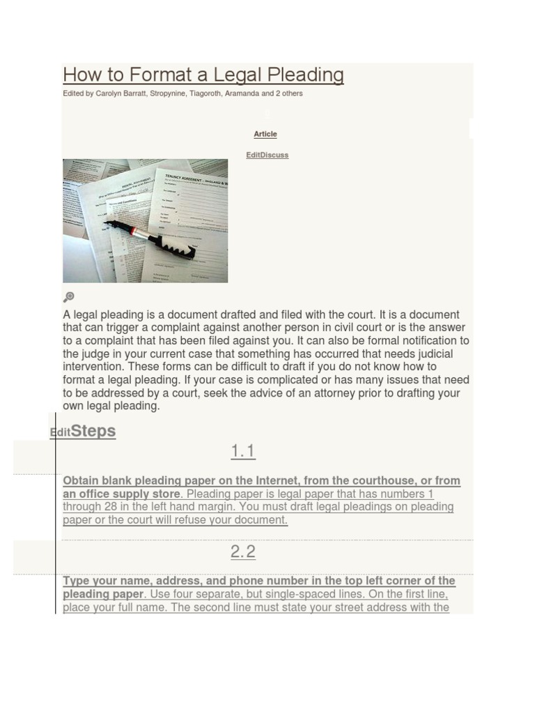 Legal Pleading Formatting Guide | PDF | Pleading | Complaint