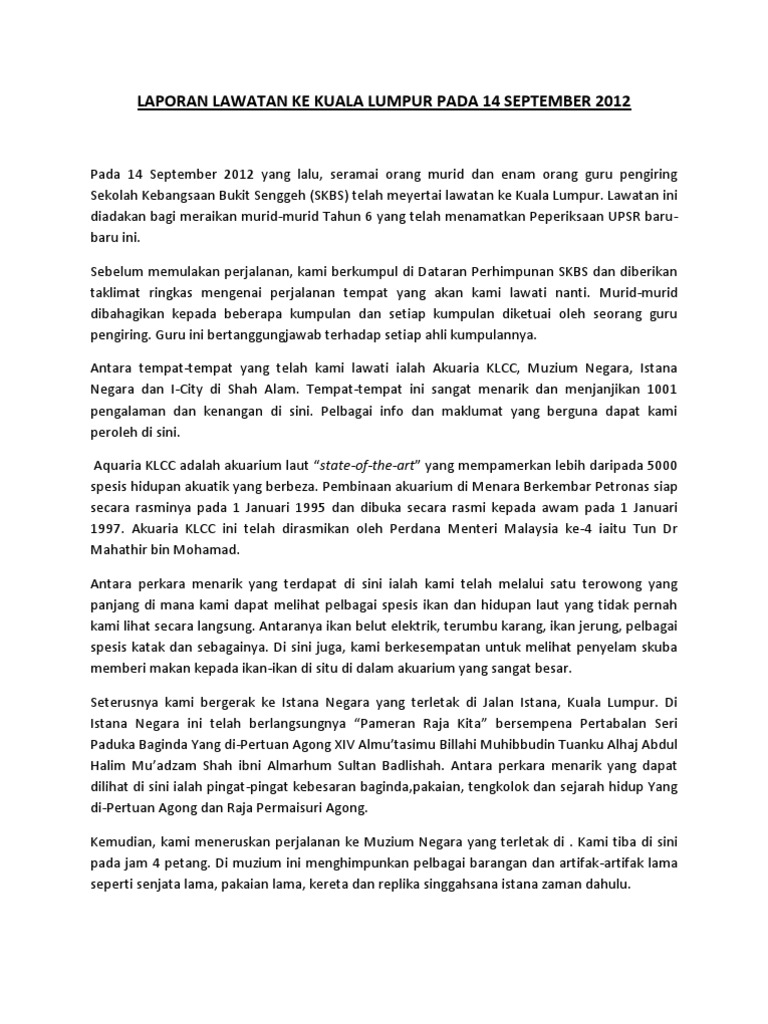 Laporan Lawatan Ke Kuala Lumpur Pada 14 September 2012 | PDF