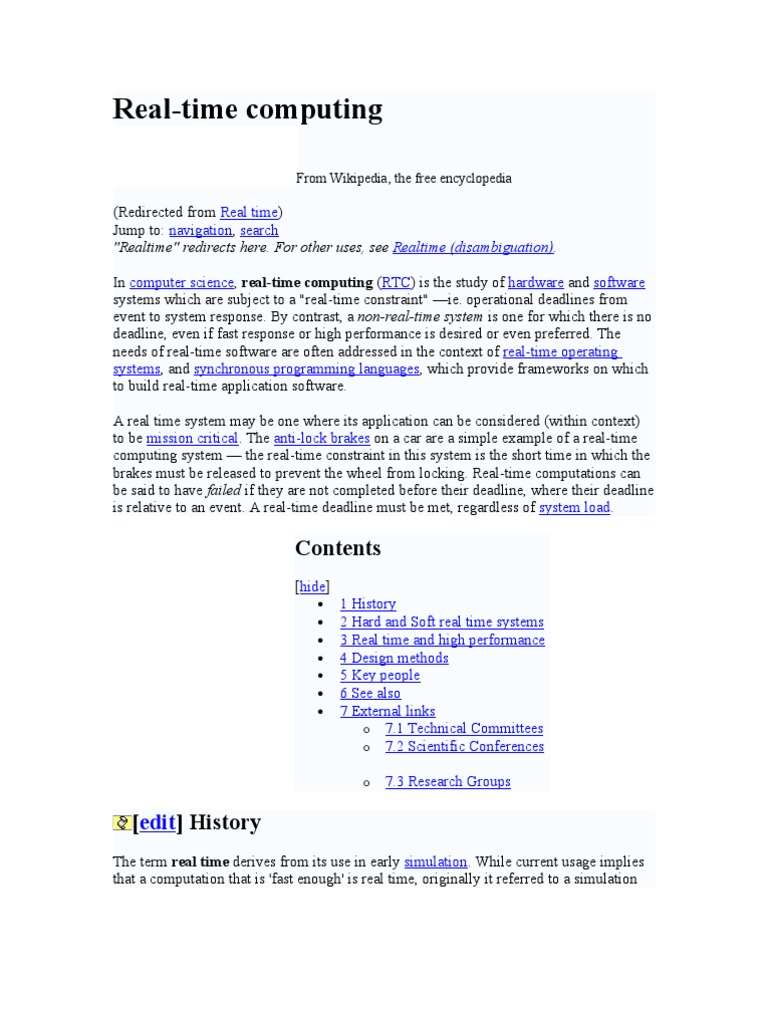 Real-Time Computing: "Realtime" Redirects Here. For Other Uses, See ...