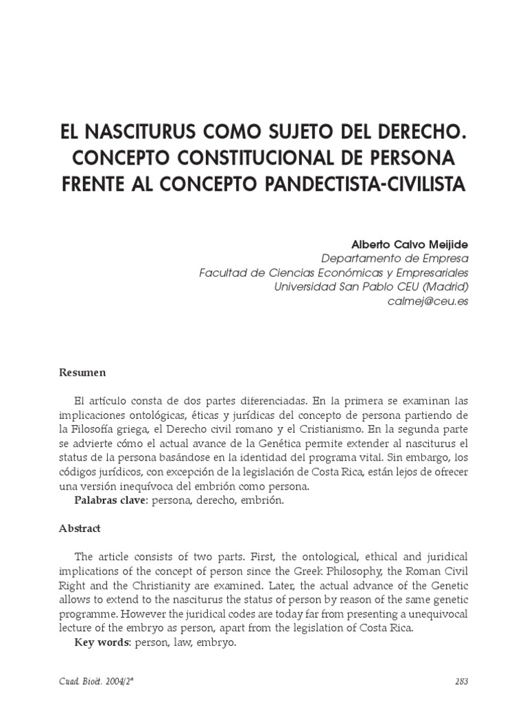 El Nasciturus Como Sujeto Del Derecho | PDF | Dignidad | Derechos