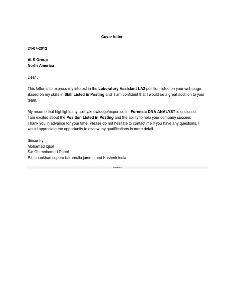 Cover Letter: Feedback | PDF