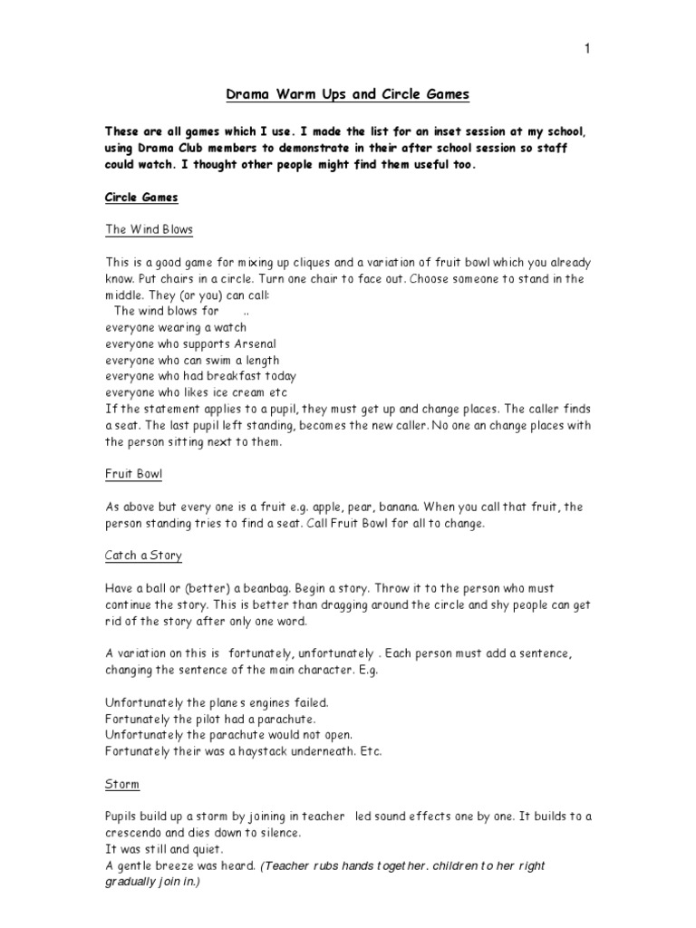 Drama Warm Ups | PDF