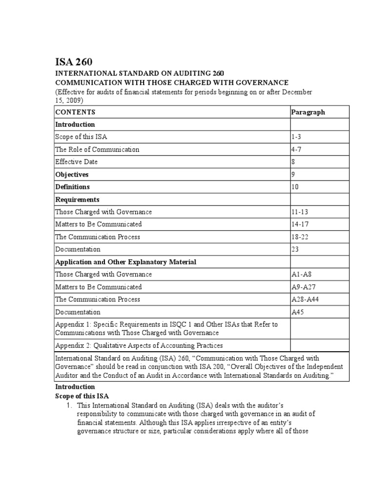 Isa 260 | Financial Audit | Audit