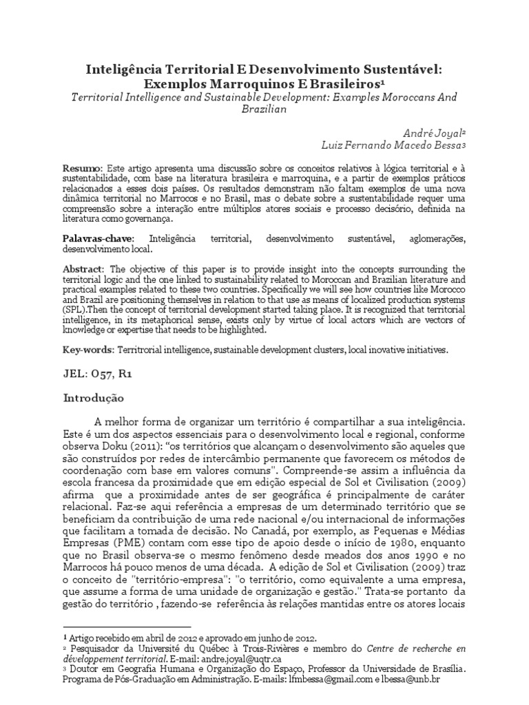 Inteligência Territorial - André Joyal | PDF | Desenvolvimento ...