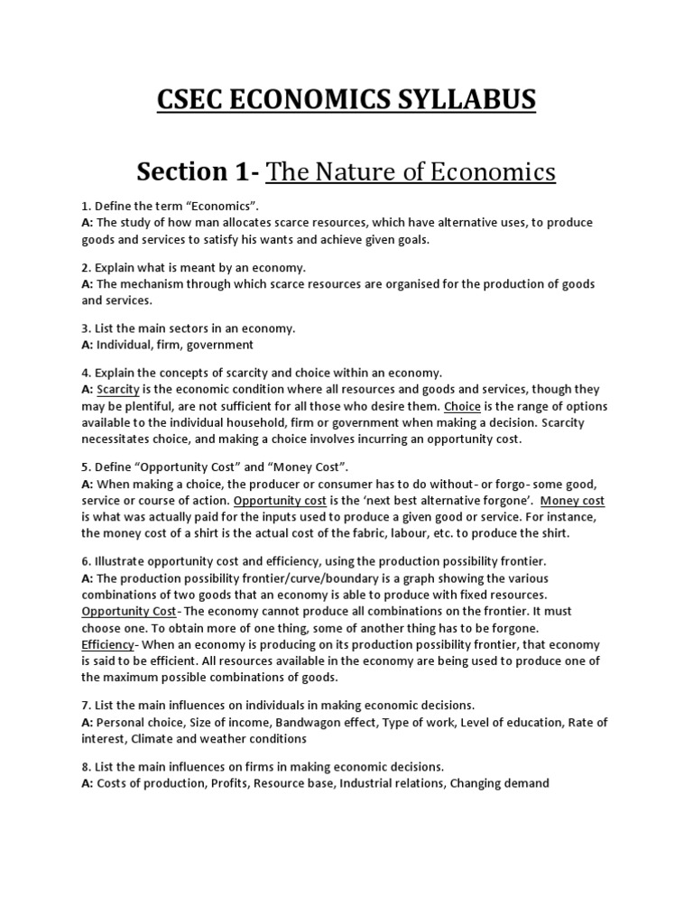 CSEC Economics Syllabus | PDF | Supply And Demand | Balance Of Payments