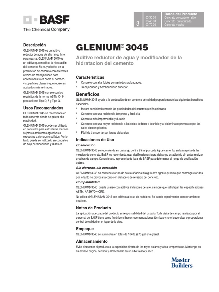 Glenium 3045 | PDF | Hormigón | Cemento