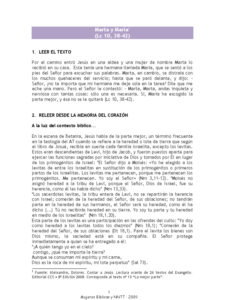 Marta y María: La Mejor Parte | PDF | María, madre de Jesús | Jesús