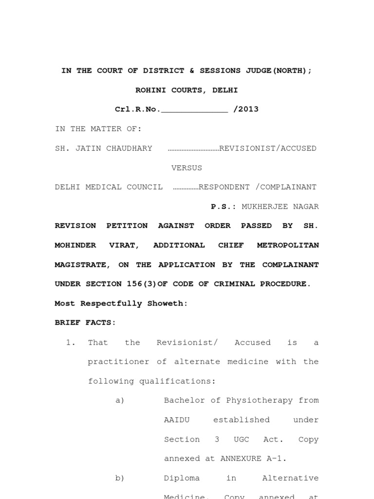 Revision Against Order in Application Us 156 (3) CRPC | PDF ...