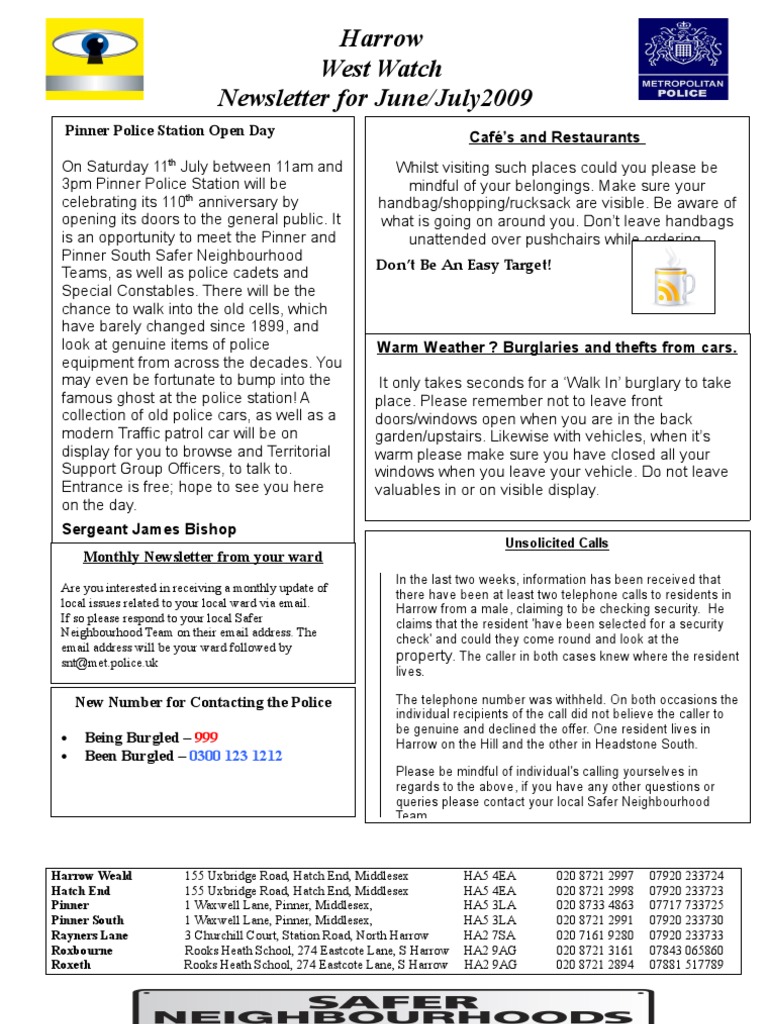 June July2009 Neighbour Hood Watch Newsletter | PDF | Law Enforcement ...