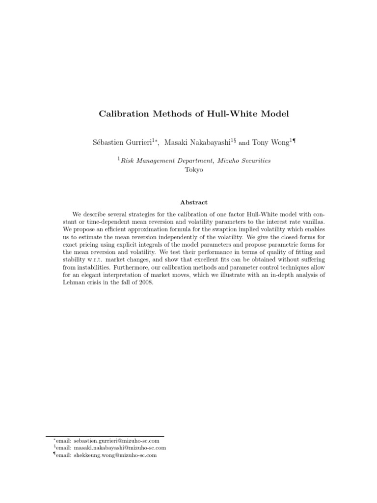 Calibration Methods of Hull-White Model | PDF | Volatility (Finance) | Implied Volatility