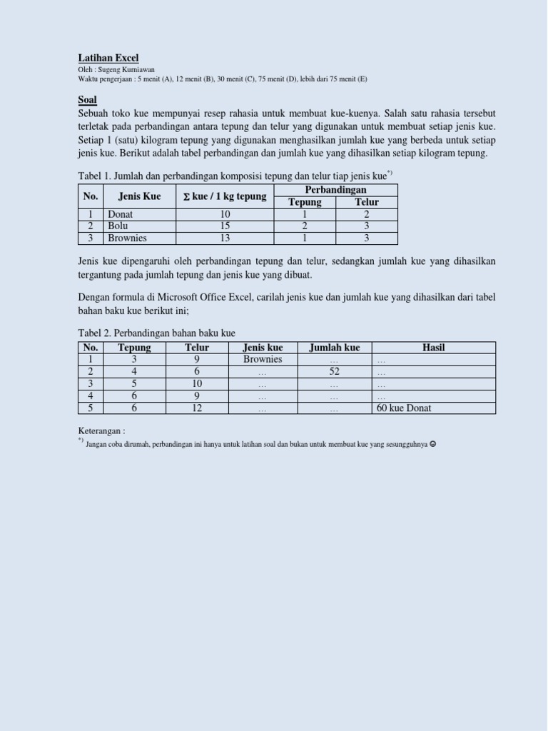 Latihan Excel: Perbandingan Tepung-Telur | PDF
